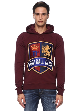 Dsquared2 Erkek Bordo Kapüşonlu İşlemeli Logo Patchli Sweatshirt M EU