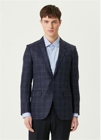 Zegna Erkek Lacivert Ekoseli Yün Ceket 48 It