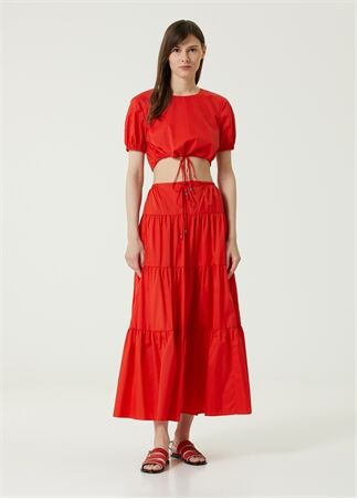 Staud Kadın Kırmızı Büzgü Detaylı Maxi Etek S EU