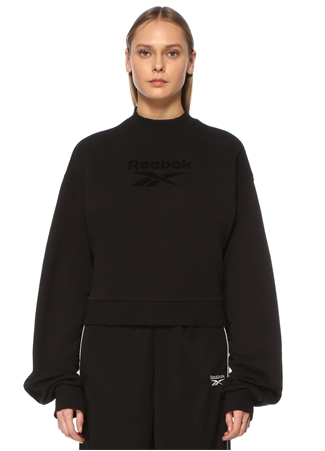 Reebok Kadın Siyah Dik Yaka Logolu Sweatshirt Xs Eu