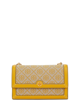Tory Burch Kadın Sarı Bej Logo Jakarlı Omuz Çantası EU Tory Burch Kadın Sarı Bej Logo Jakarlı Omuz Çantası EU
