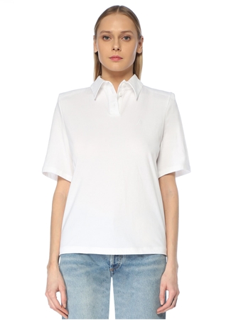The Attico Kadın Beyaz Polo Yaka Omzu Vatkalı T-shirt 42 IT