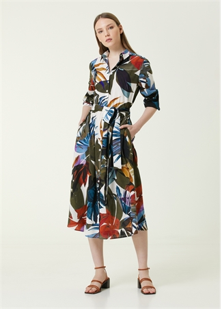 Beymen Club Kadın Tropikal Desenli Midi İpek Gömlek Elbise Haki 42 Beymen Club Kadın Tropikal Desenli Midi İpek Gömlek Elbise Haki 42