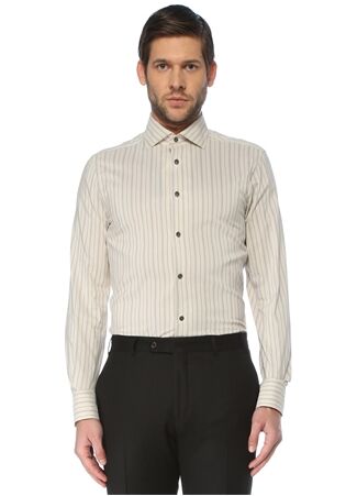 Pal Zileri Erkek Kahverengi Çizgi Desenli Gömlek 40 IT