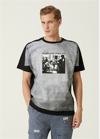 Boy London Erkek Gri Baskılı Bisiklet Yaka Basic T-shirt S EU