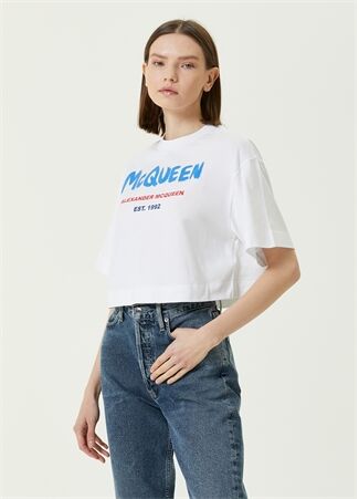 Alexander McQueen Kadın Beyaz Bisiklet Yaka Logolu T-shirt 40 IT