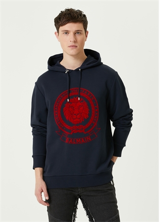 Balmain Erkek Lacivert Kırmızı Kapüşonlu Logolu Sweatshirt S Eu Balmain Erkek Lacivert Kırmızı Kapüşonlu Logolu Sweatshirt S Eu