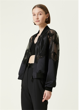 Dolce&gabbana Kadın Siyah Dik Yaka Dantel Nakışlı Mont 42 It