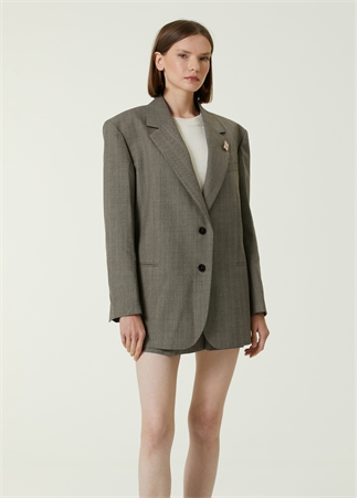 Sandro Kadın Kelebek Yaka Desenli Blazer Kahverengi 40 FR