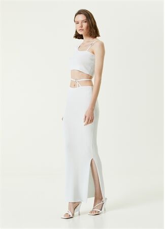 Aya Muse Kadın Ekru Beli Bant Detaylı Maksi Etek Bej XS EU