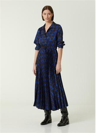 Beymen Club Kadın Mavi Desenli Pilili Midi Gömlek Elbise 42
