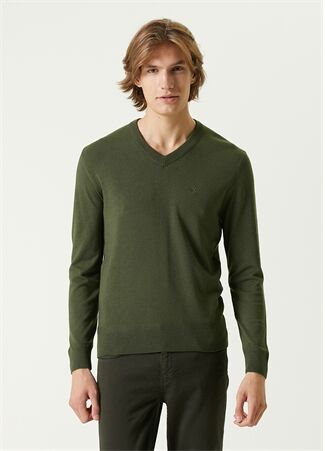 Beymen Club Erkek Haki V Yaka Logo Detaylı Kazak S