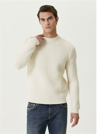 Sartoriale Erkek Beyaz Örgü Dokulu Yün Kazak 48 It