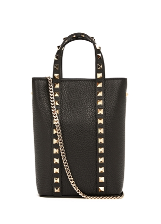 Valentino Garavani Kadın Rockstud Siyah Deri Omuz Çantası Eu