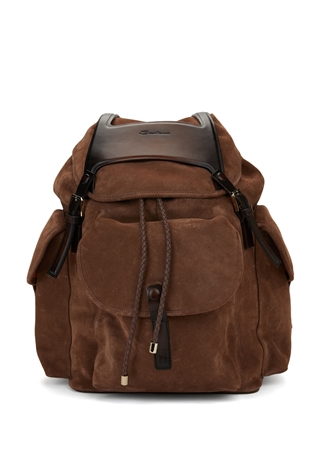 Santoni Erkek Kahverengi Logolu Deri Sırt Çantası Eu Santoni Erkek Kahverengi Logolu Deri Sırt Çantası Eu