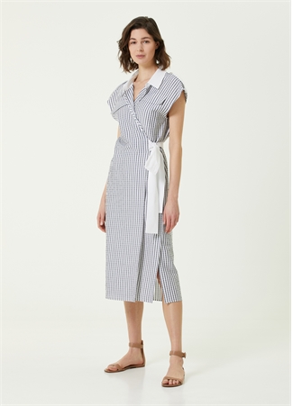 Beymen Collection Kadın Lacivert Çizgili Midi Kruvaze Gömlek Elbise 42 EU Beymen Collection Kadın Lacivert Çizgili Midi Kruvaze Gömlek Elbise 42 EU