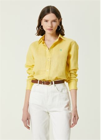 Polo Ralph Lauren Kadın Sarı Keten Gömlek S EU
