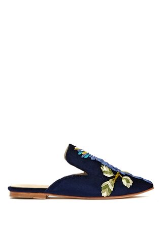 AnatolianCraft Kadın Lacivert El Yapımı Papağan Nakışlı Terlik Mavi 36 EU