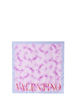 Valentino Garavani Kadın Pembe Mavi Mikro Desenli İpek Eşarp EU Valentino Garavani Kadın Pembe Mavi Mikro Desenli İpek Eşarp EU