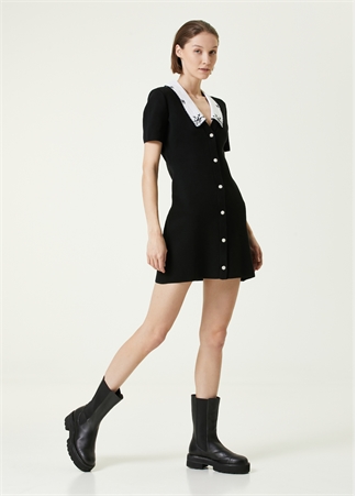 Maje Kadın Siyah Beyaz Yaka Detaylı Mini Elbise 36 FR