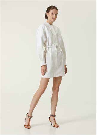 Stella McCartney Kadın Beyaz Hakim Yaka Kemerli Mini Elbise Bej 40 IT