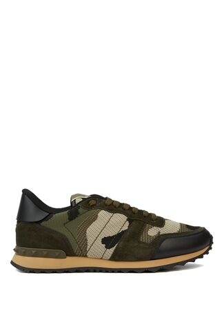 Valentino Garavani Erkek Haki Kamuflaj Desenli Deri Sneaker 4 EU