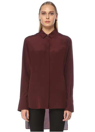 Joseph Kadın Chine Bordo Polo Yaka İpek Gömlek 38 FR
