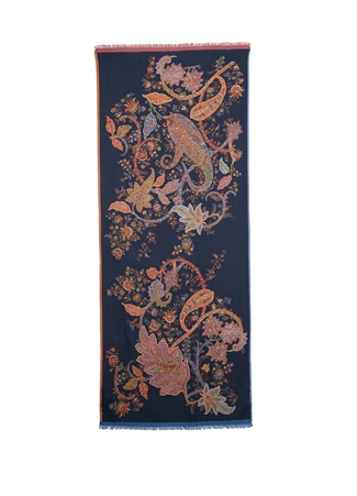 Etro Kadın Lacivert Karışık Desenli Kaşmir Şal EU Etro Kadın Lacivert Karışık Desenli Kaşmir Şal EU