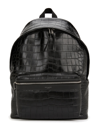 Erkek Siyah Krokodil Dokulu Deri Sırt Çantası EU