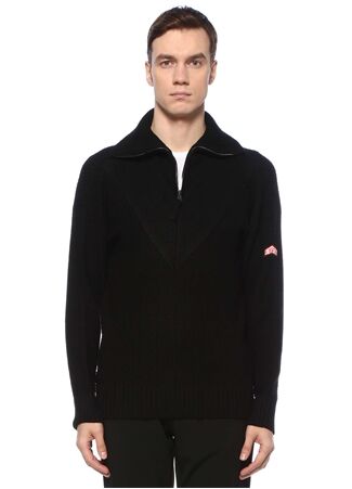 Jet Set Erkek Siyah Yakası Fermuarlı Kazak S EU