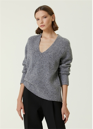 Vince Kadın Gri V Yaka Merino Kazak S EU