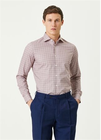 Pal Zileri Erkek Bordo Ekose Desenli Gömlek 39 IT