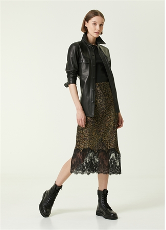 Allsaints Kadın Haki Leopar Desenli Dantelli Midi Etek 6 UK Allsaints Kadın Haki Leopar Desenli Dantelli Midi Etek 6 UK