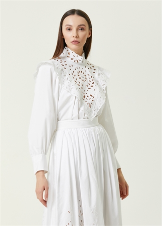Chloe Kadın Beyaz Dik Yaka Delikli Nakışlı Bluz 38 It