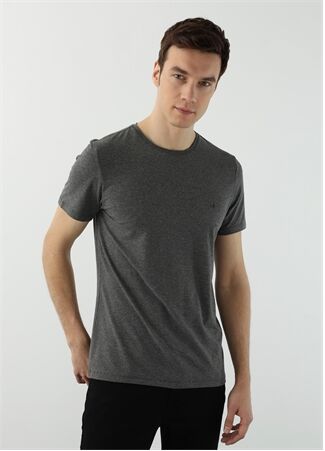 Network Erkek Slim Fit Gri Bisiklet Yaka Basic T-shirt XL EU