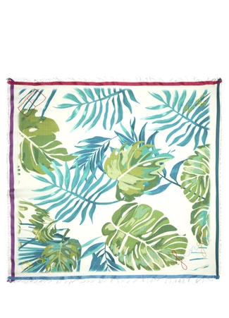 Beymen Collection Kadın Beyaz Yeşil Yaprak Desenli Şal EU