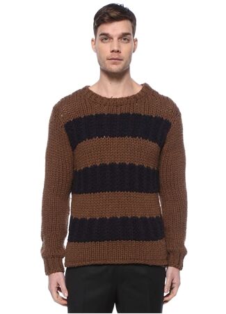 Pal Zileri Erkek Kahverengi Bisiklet Yaka Çizgili Kazak 50 IT