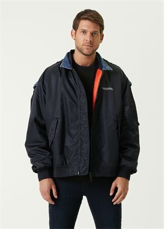 Valentino Erkek Lacivert Denim Garnili Bomber Mont 46 IT