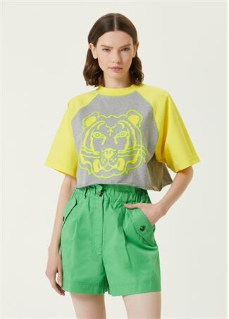 Kenzo Kadın Tiger Gri Sarı Bisiklet Yaka T-shirt S Eu
