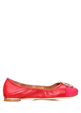 Tory Burch Kadın Minnie Kırmızı Logolu Deri Babet 5 US