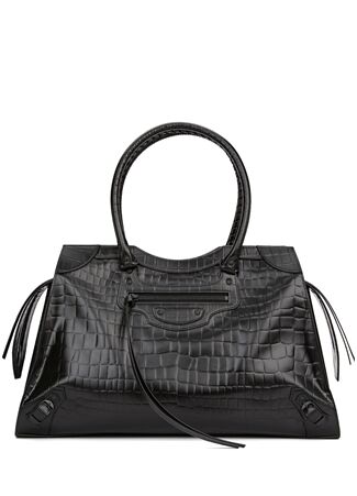 Balenciaga Kadın Siyah Krokodil Dokulu Deri Omuz Çantası EU