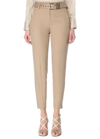 Brunello Cucinelli Kadın Bej Beli Kemerli Pantolon 36 IT