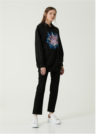Versace Jeans Couture Kadın Siyah Kapüşonlu Baskılı Sweatshirt 42 IT Versace Jeans Couture Kadın Siyah Kapüşonlu Baskılı Sweatshirt 42 IT