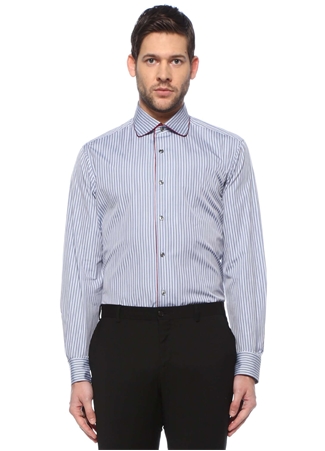 Pal Zileri Erkek Mavi İngiliz Yaka Çizgi Desenli Gömlek 4 IT