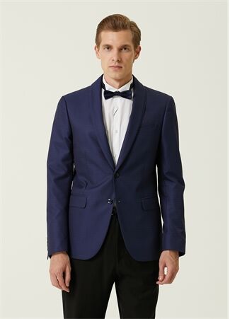 Pal Zileri Erkek Mavi Şal Yaka Geometrik Desenli Yün Ceket 50 IT