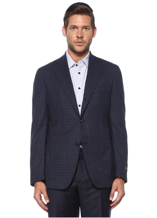 Pal Zileri Erkek Mavi Kelebek Yaka Kareli Zikzak Dokulu Yün Ceket 50 IT