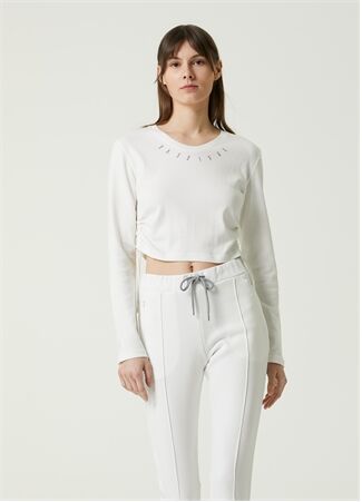 Bassigue Kadın Beyaz Büzgülü Uzun Kol T-shirt S EU