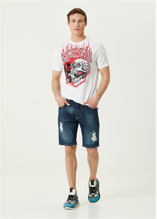 Philipp Plein Erkek Lacivert Yıpratmalı Logolu Denim Bermuda 32 Us Philipp Plein Erkek Lacivert Yıpratmalı Logolu Denim Bermuda 32 Us
