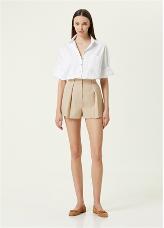 Lanvin Kadın Bej Pili Detaylı Yün Şort 38 It