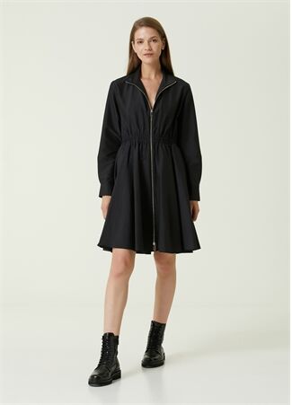 Beymen Club Kadın Siyah Dik Yaka Fermuarlı Midi Elbise 36